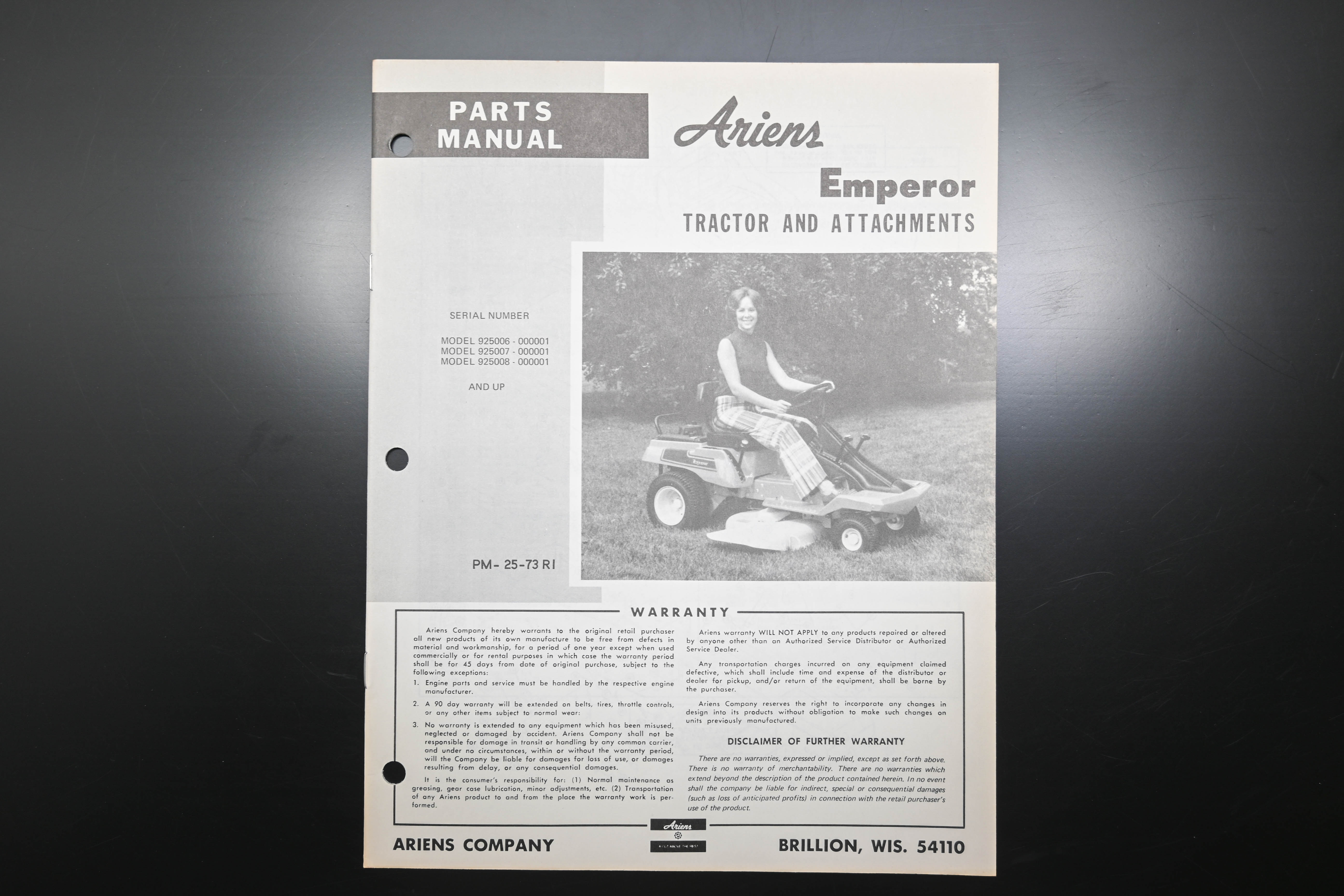 Ariens PM-25-73R1 Emperor Tractor & Attachments Parts Manual – In Stock ...