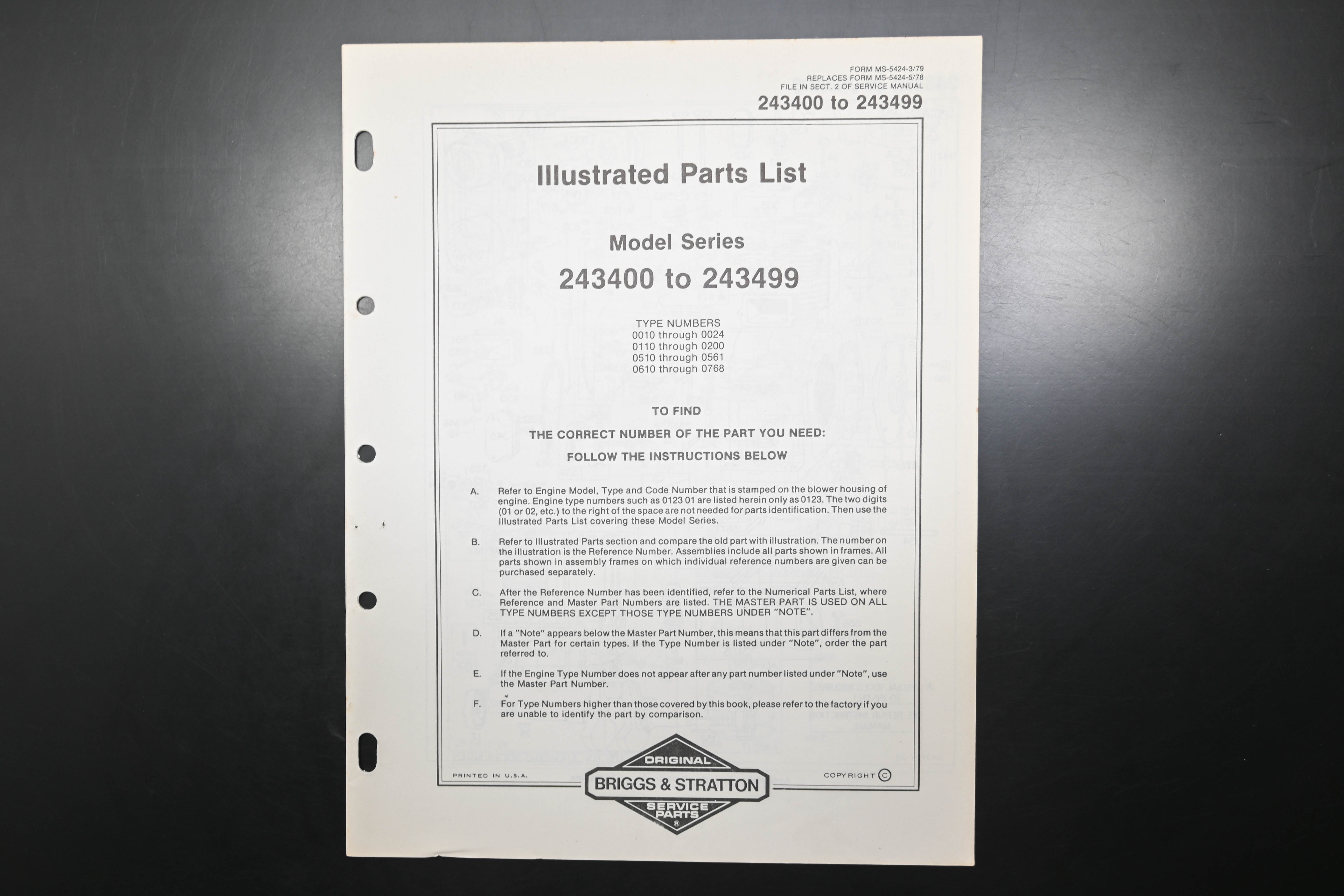 OEM Briggs & Stratton MS-5424-3/79 243400-243499 Parts List – In Stock ...