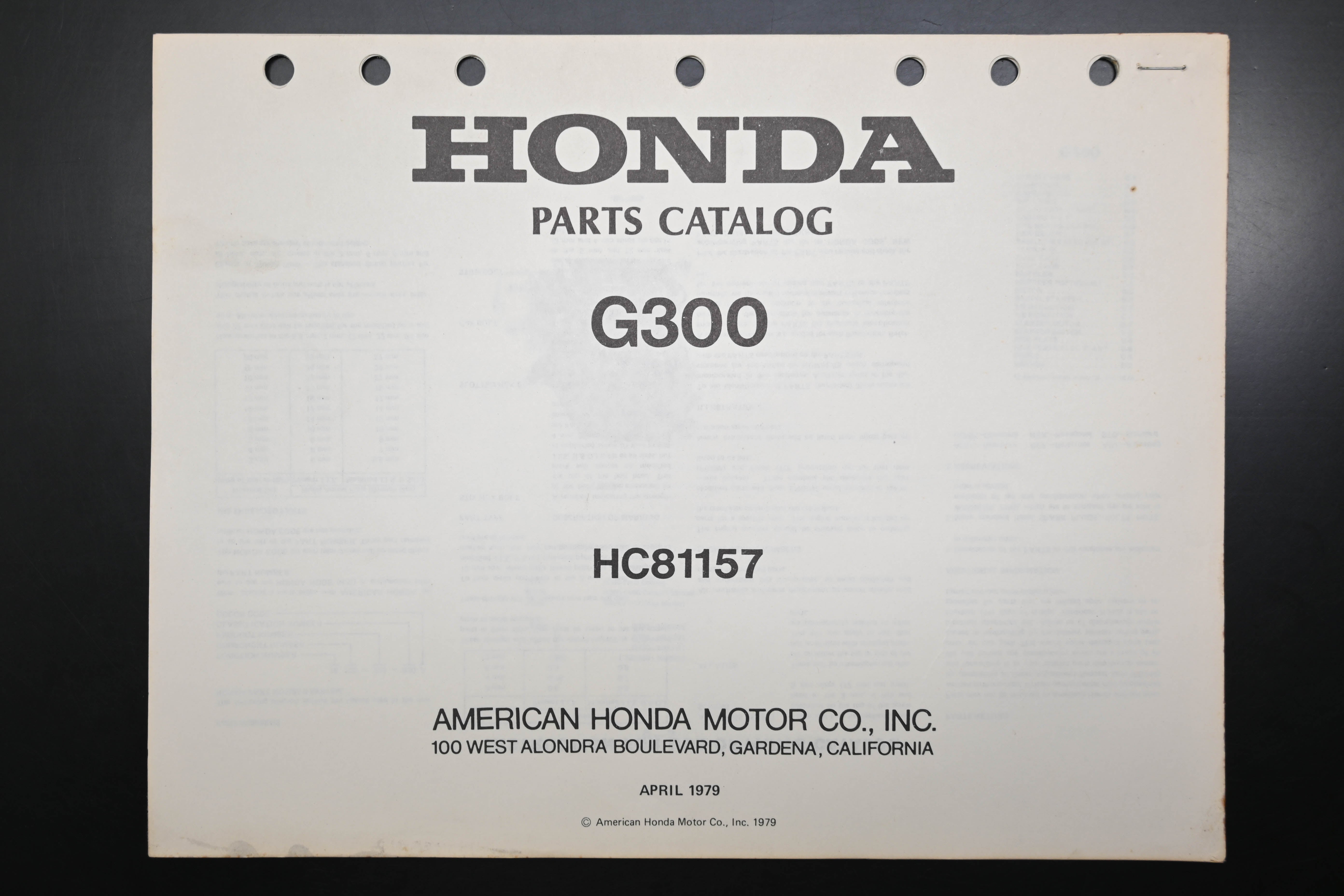 OEM Honda HC81157 G300 Engine Parts Catalog – In Stock Motorsports, Inc